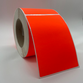 Red Fluorescent Labels on Rolls 75mm x 75mm